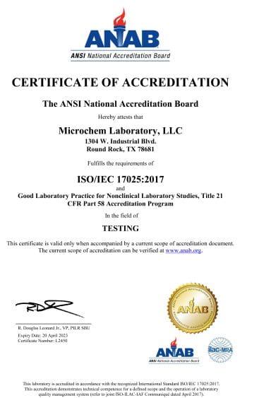 ISO 17025 Accredited and GLP Compliant Laboratory - Microchem Laboratory