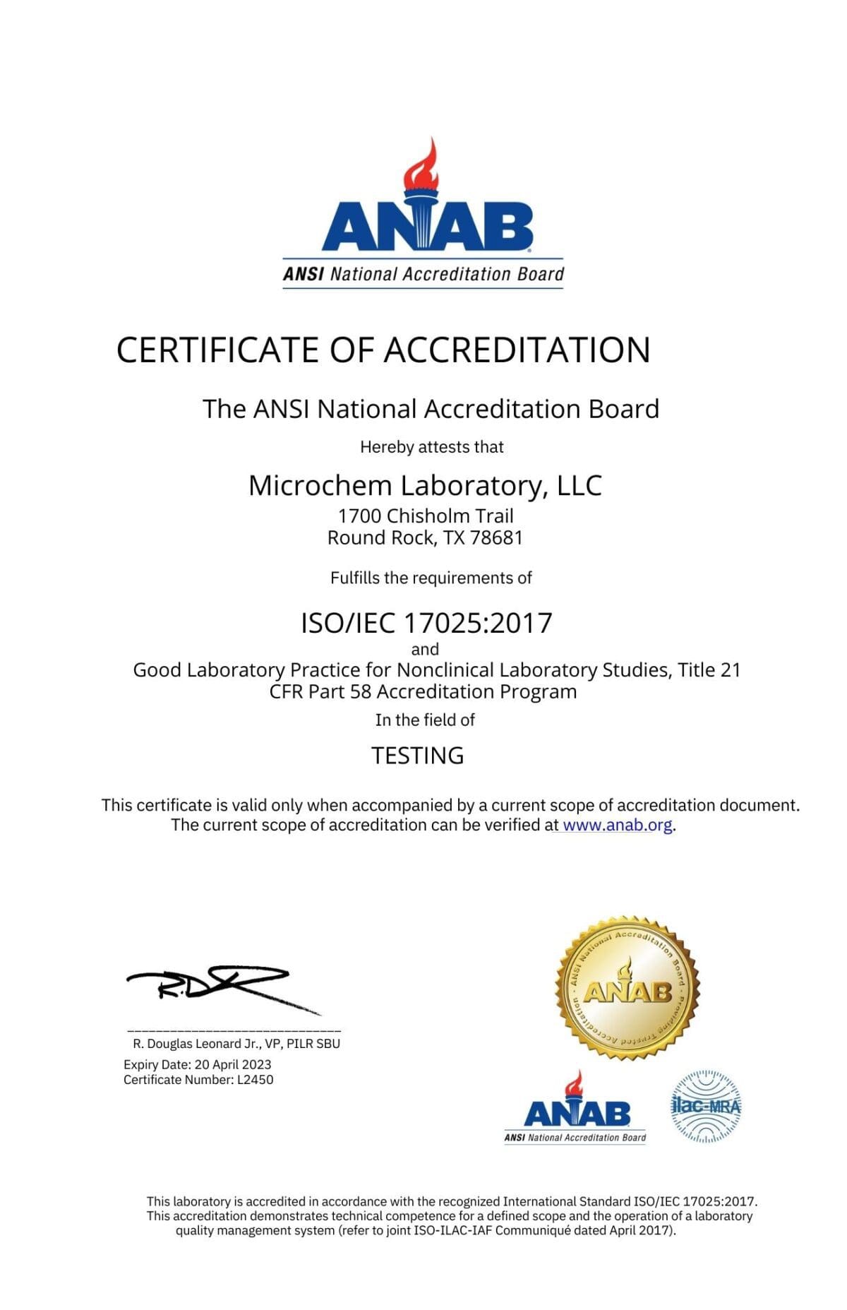 ISO 17025 Accredited and GLP Compliant Laboratory | Microchem Laboratory
